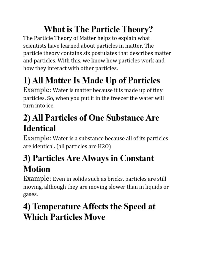 The Particle Theory - Postulates and Examples | PDF