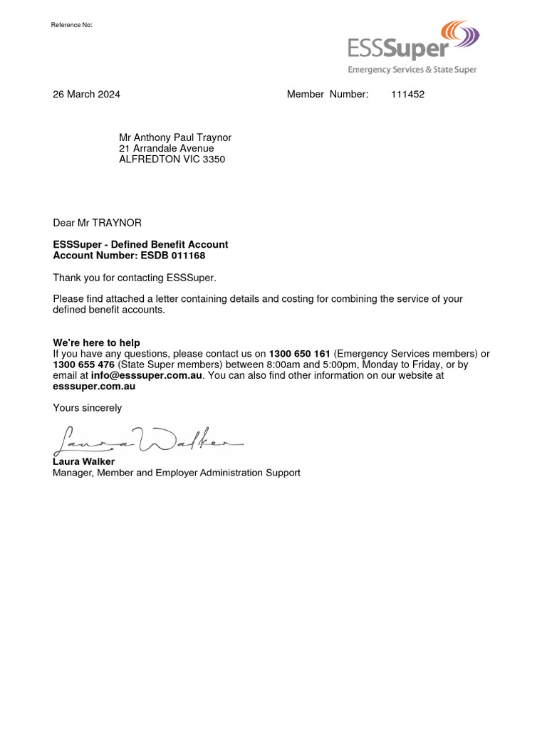 Esssuper - Defined Benefit Account Account Number: Esdb 011168 | PDF ...