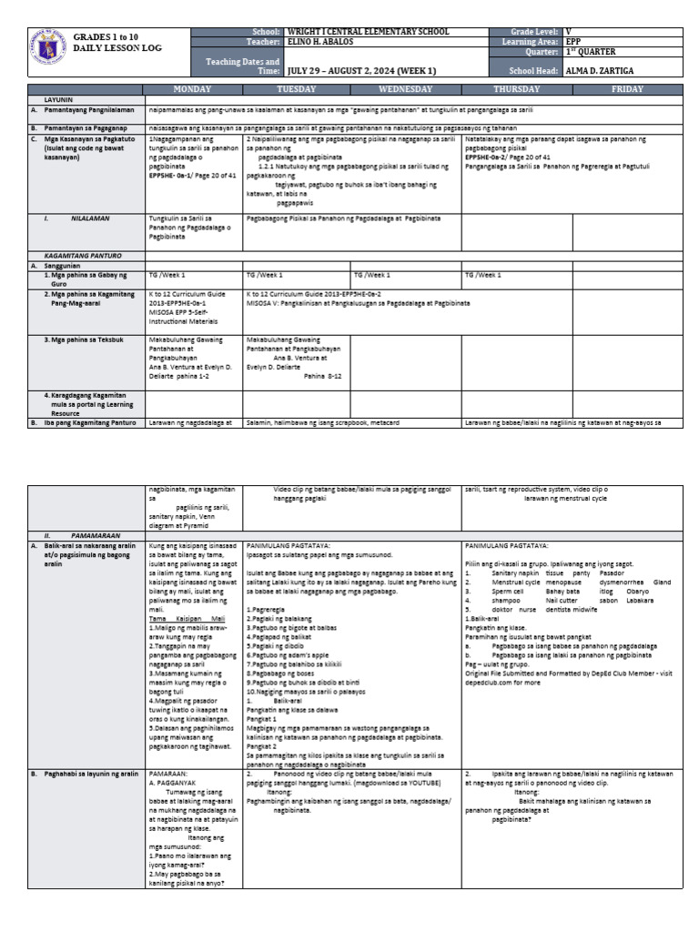 DLL - Epp 5 - Q1 - W1 | PDF