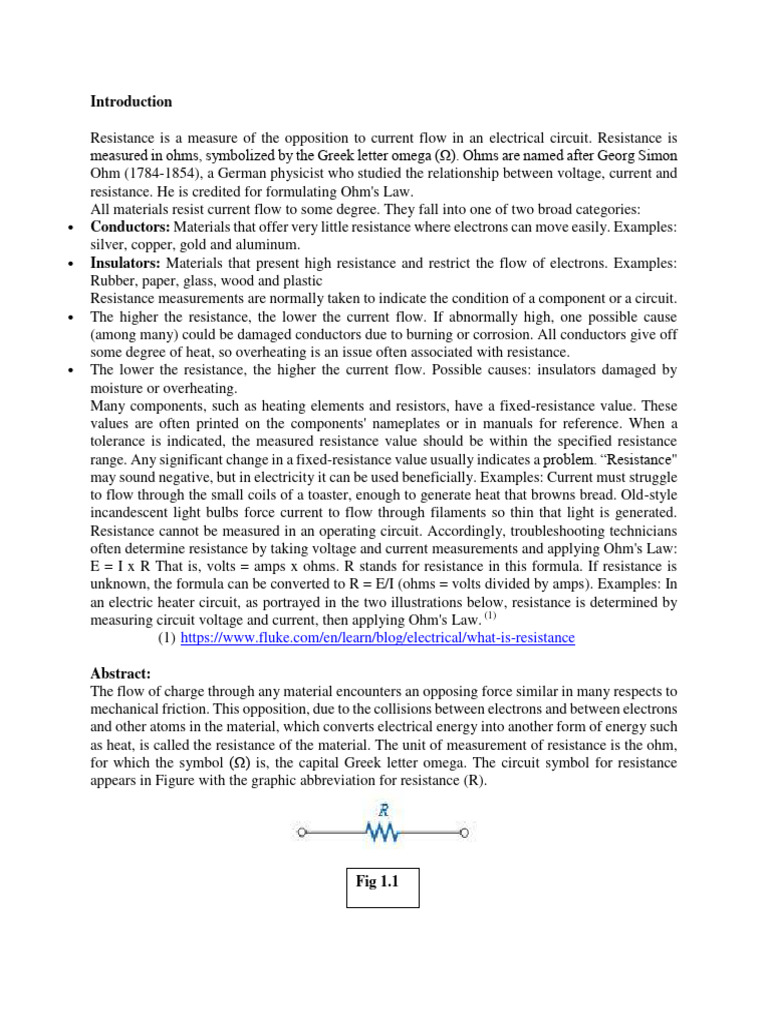 Resistance | PDF | Electrical Resistance And Conductance | Voltage