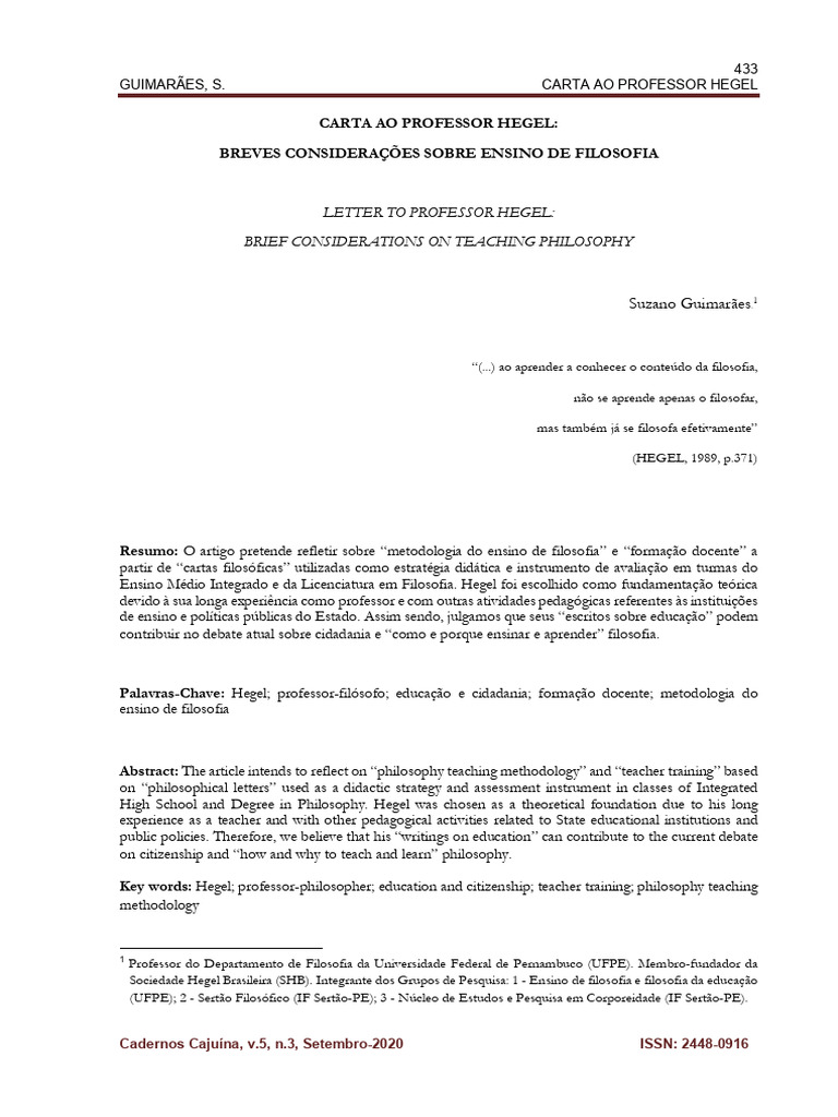 GUIMARÃES, S. Carta Ao Professor Hegel | PDF | Pensamento | Pedagogia