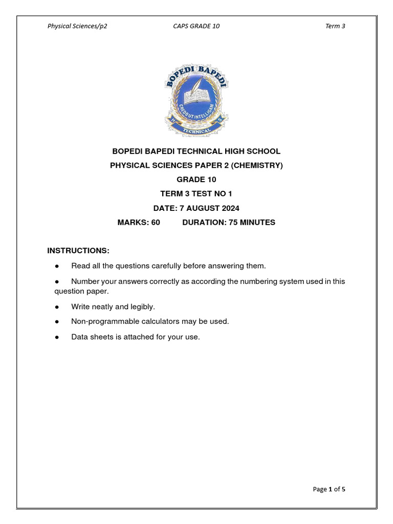 Bopedi Bapedi Technical High Schoo2 | PDF | Mole (Unit) | Molecules