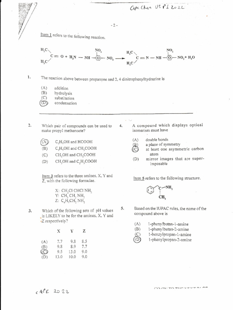 Cape Chemistry U2 P1 May-June 2022 With Answers | PDF