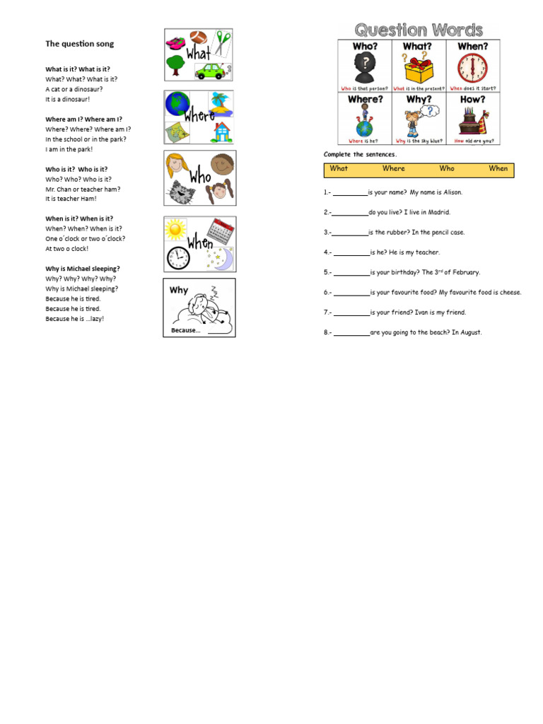 WH Question Song 1 | PDF