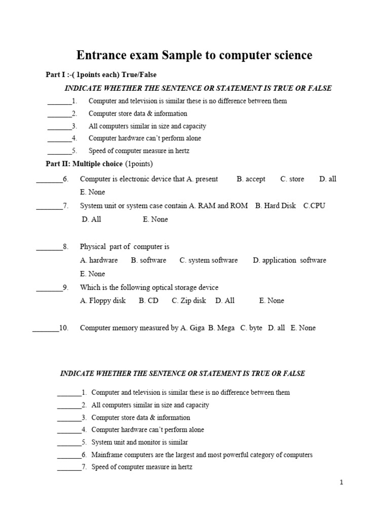 Entrance Exam Sample To Computer Science | PDF | Computer Data Storage ...