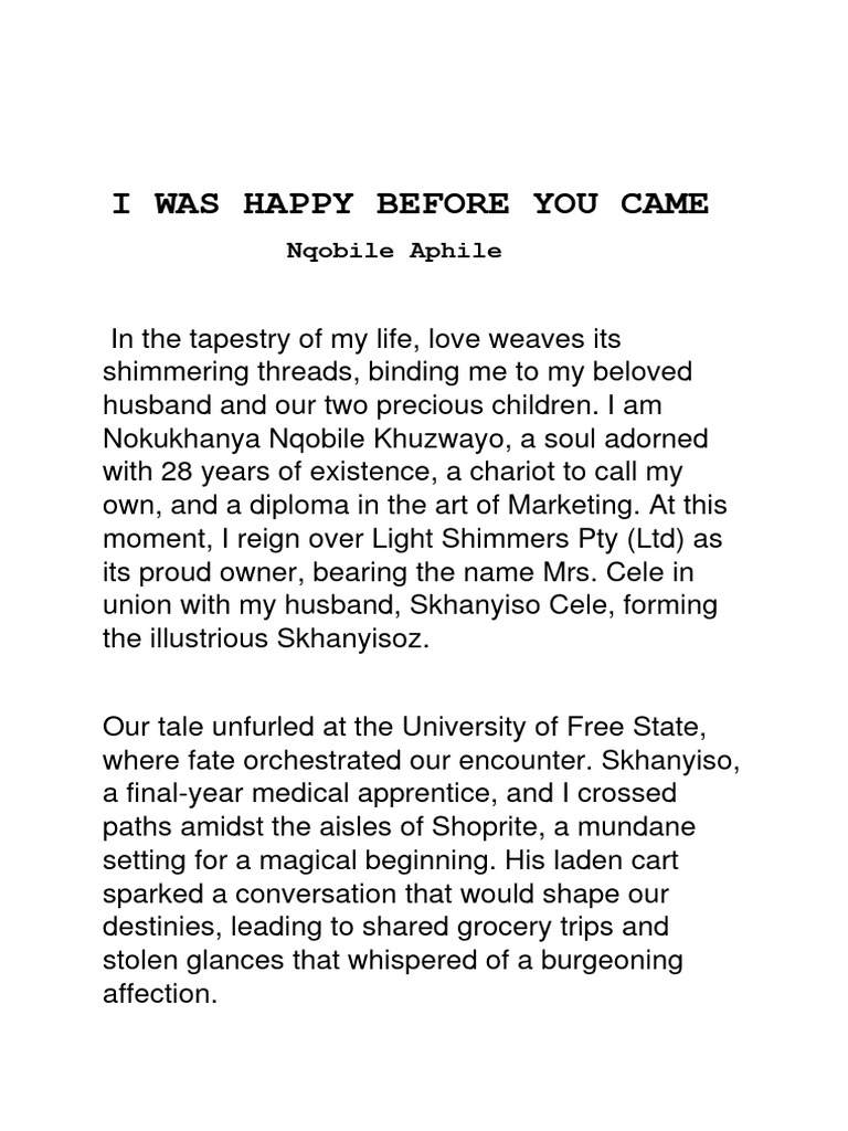 I WAS HAPPY BEFORE YOU CAME - by Nqobile Aphile | PDF