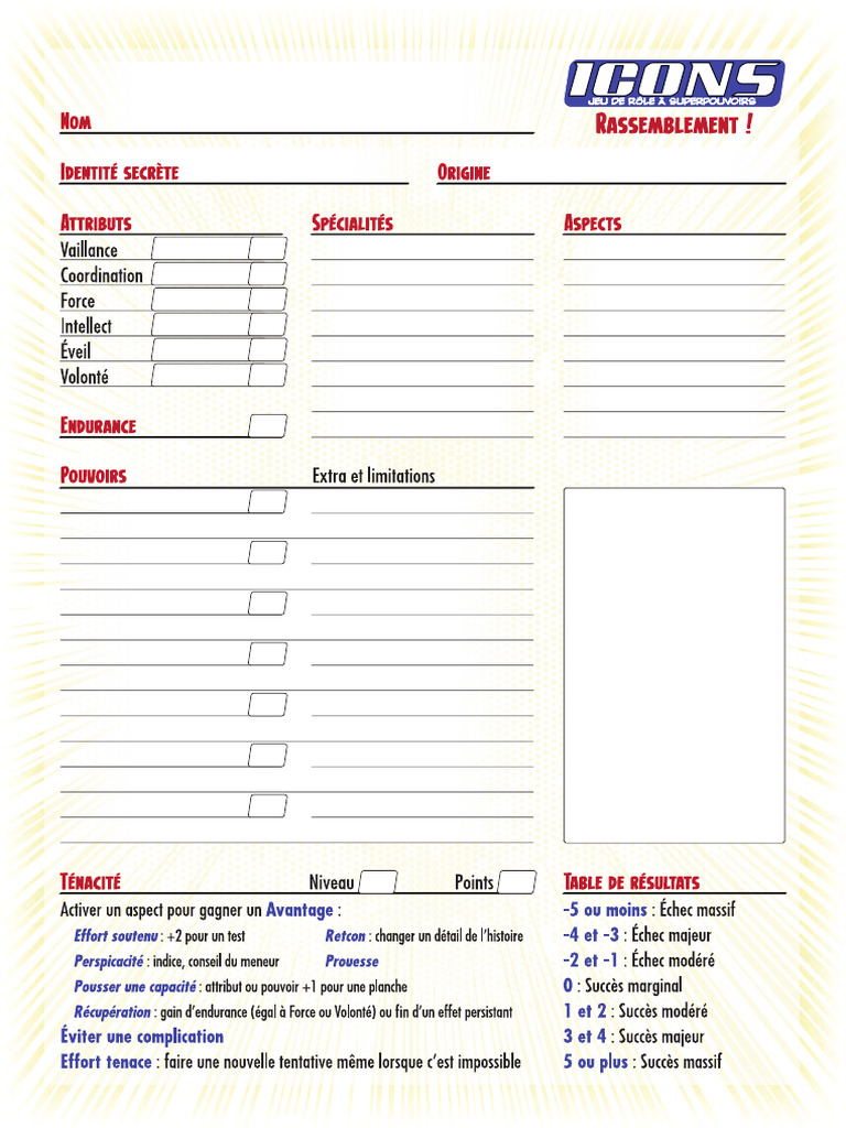 Feuille de Personnage Icons Vierge - Edit | PDF