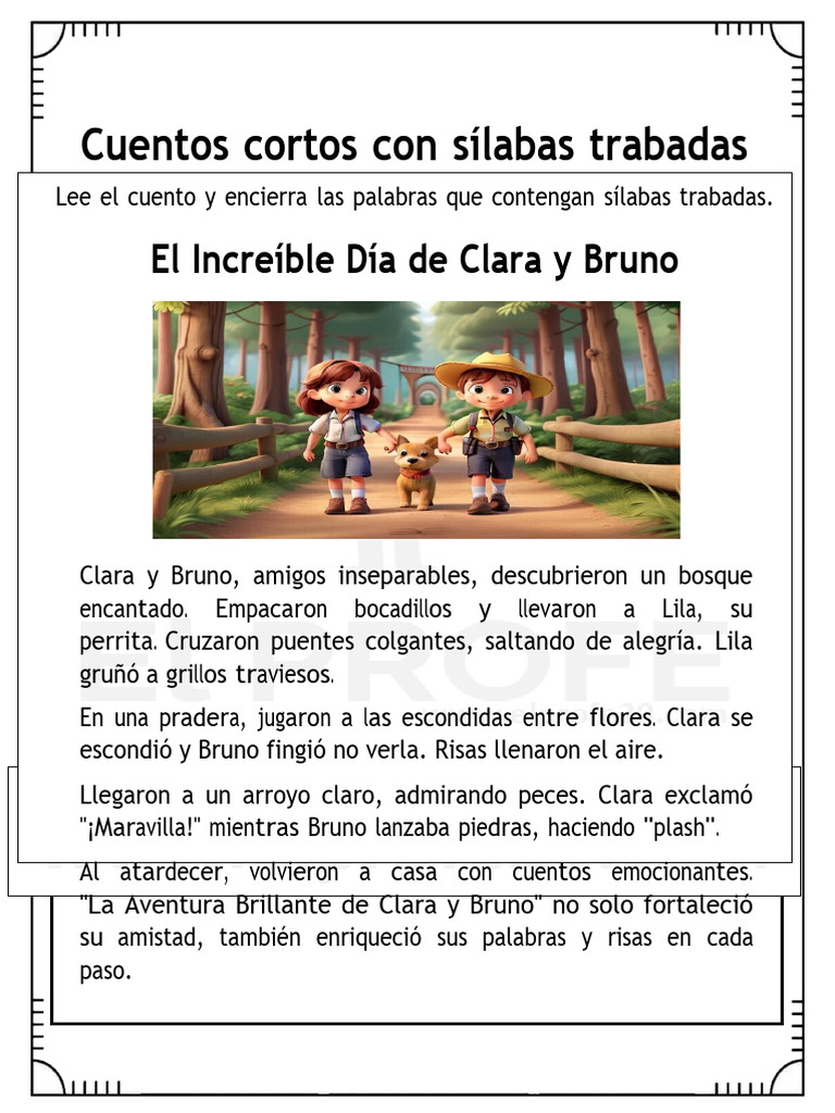Cuentos Cortos con Sílabas Trabadas | PDF