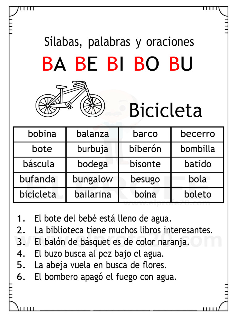 Cuadernillo de Silabas Palabras y Oraciones Elprofe20 | PDF