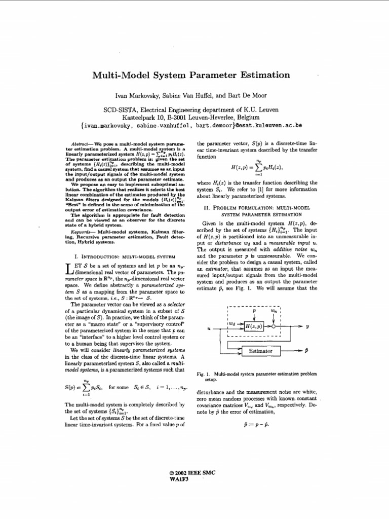 Multimodel System Parameter Estimation | PDF | Kalman Filter | Applied Mathematics