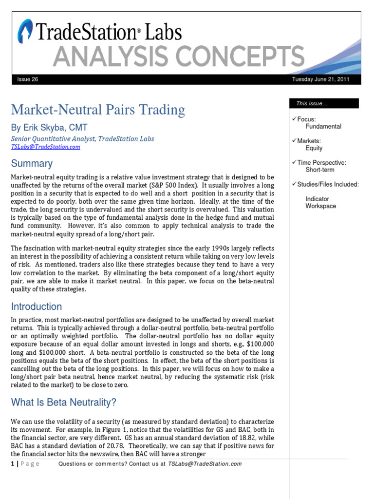 Market-Neutral Pairs Trading | PDF | Beta (Finance) | Exchange Traded Fund