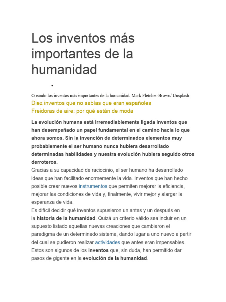 Los Inventos Más Importantes de La Humanidad | PDF | Arado | Humano