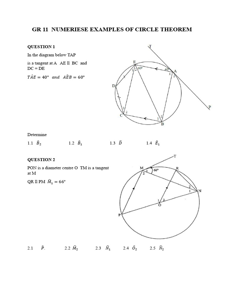 # 6 GR 11 Numeriese Examples of Circle Theorem | PDF