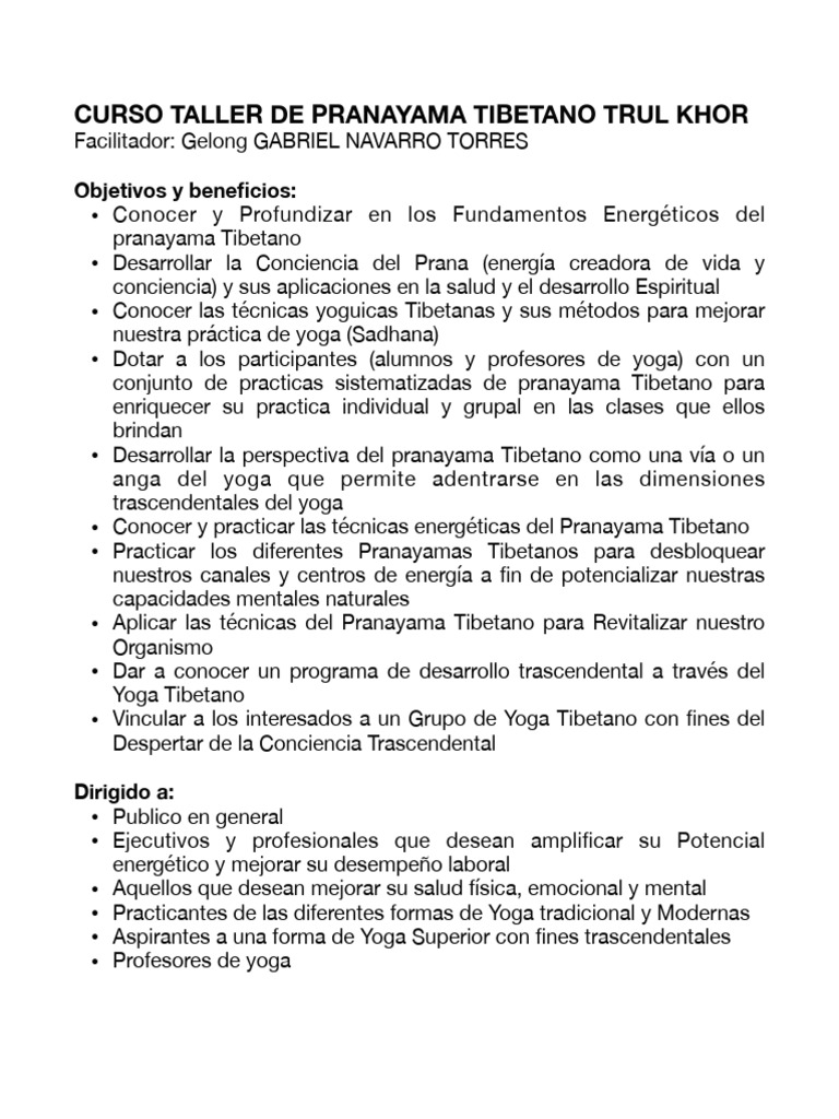 Curso Taller de Pranayama Tibetano Trul Khor | PDF | Yoga | Prana