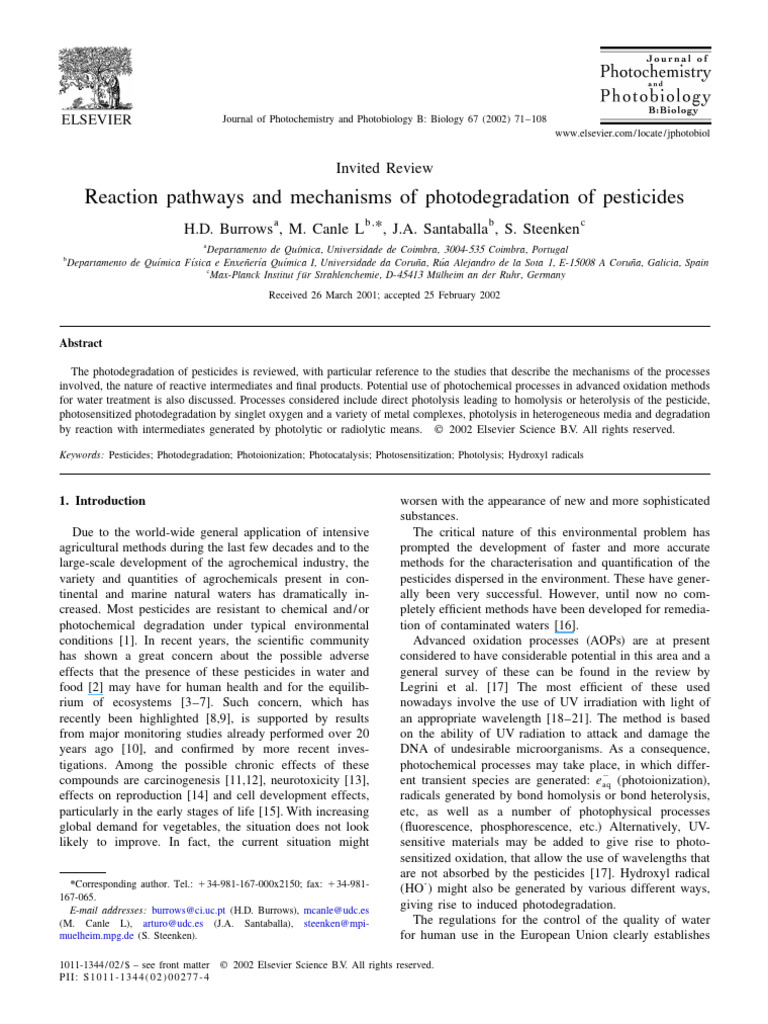 Photodegradation of Pesticides | PDF | Photochemistry | Photodissociation