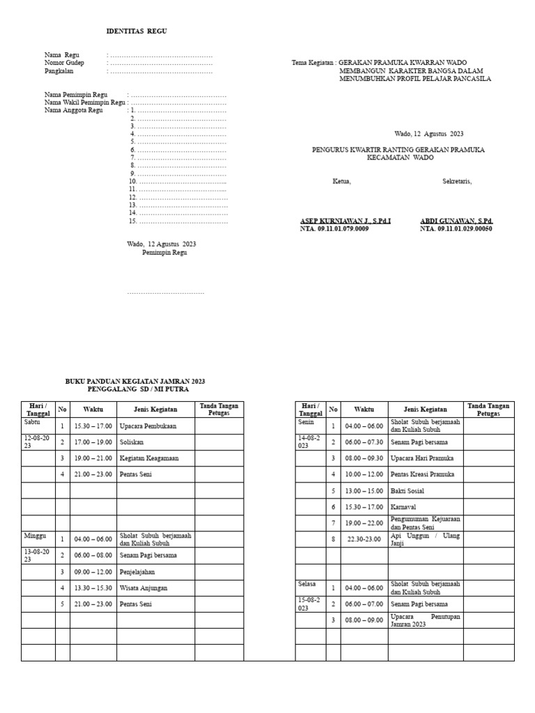 Format Buku Panduan Jamran Wado 2023 | PDF