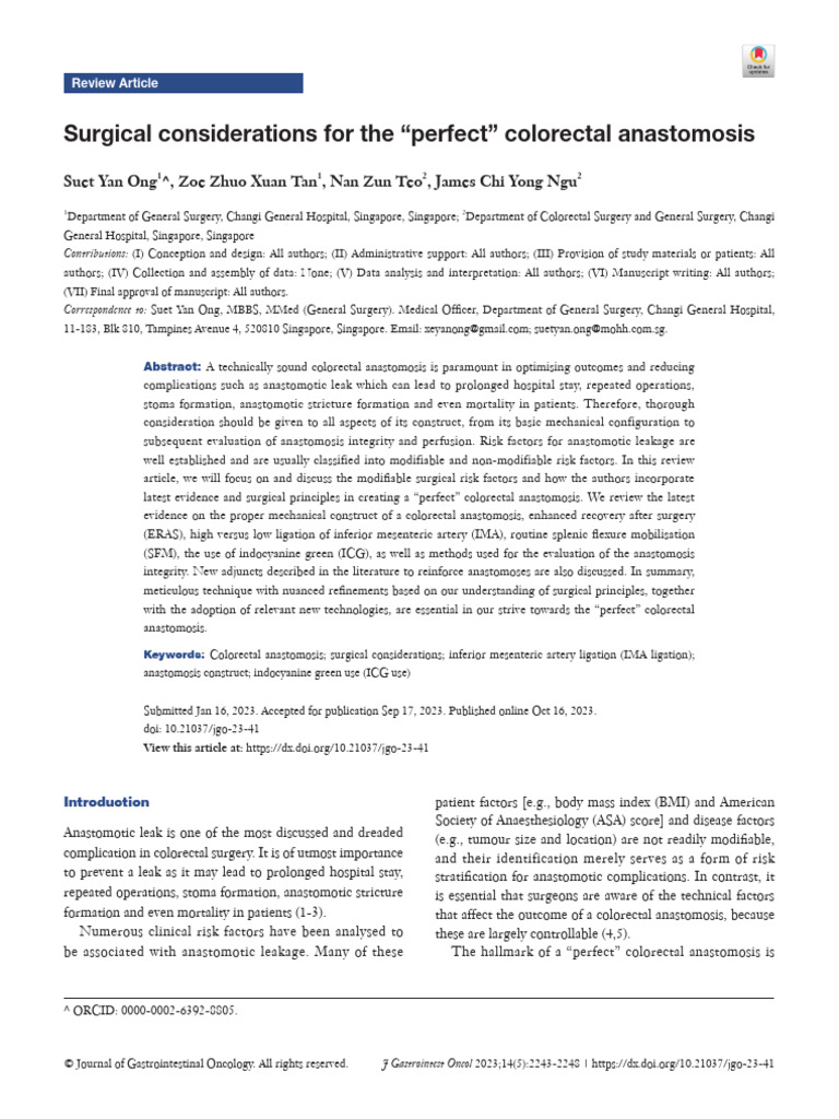 Surgical Considerations For The "Perfect" Colorectal Anastomosis | PDF ...