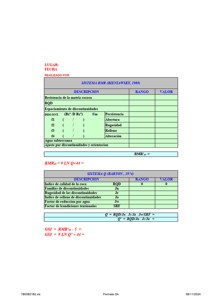Fdocuments - Ec - Formato para Informe Parametros de Hoek y Brown | PDF