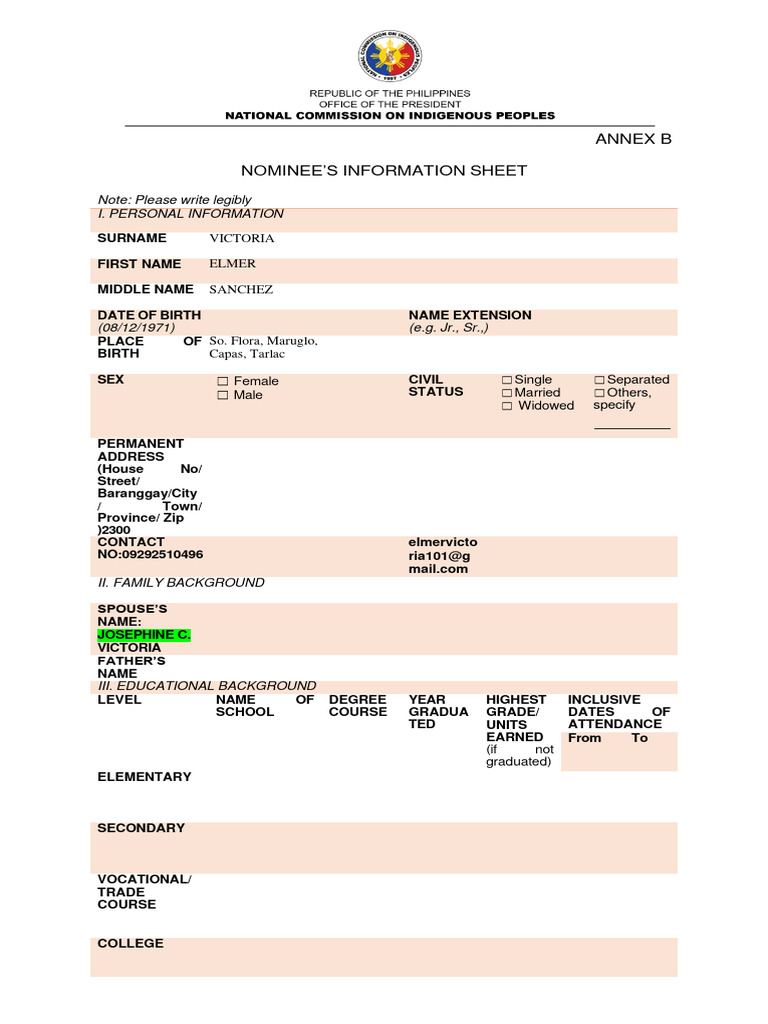 Annex B Nominees Info Sheet | PDF