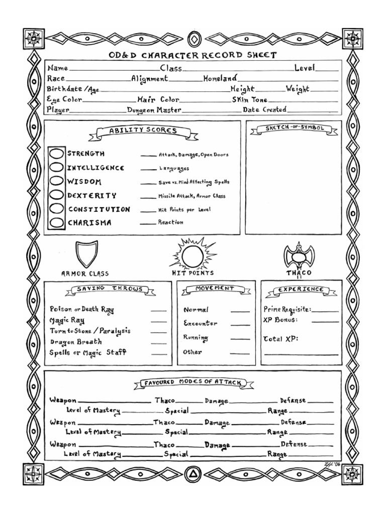 OD&D Character Sheet (Hand-Drawn) | PDF
