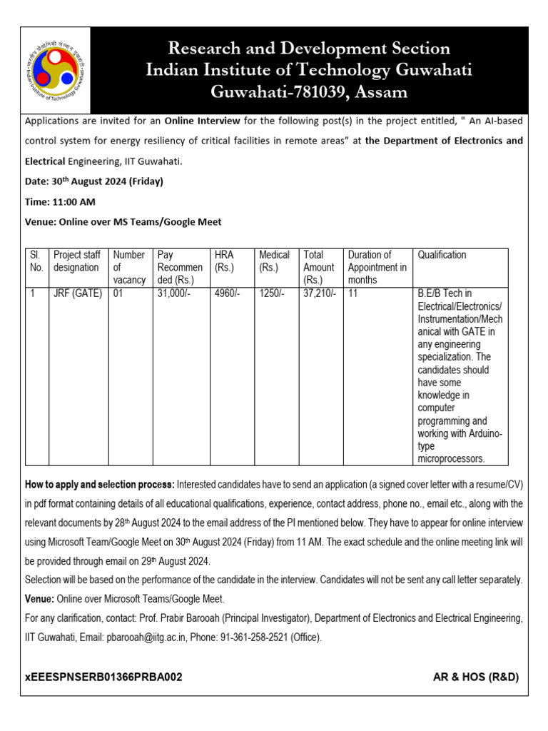 Iitg JRF Pos Ad - Barooah Serb 2024 | PDF | Computing | Engineering