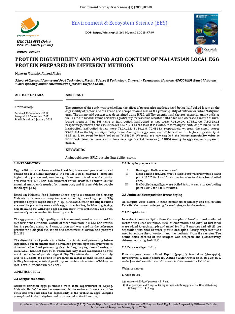 Protein Digestibility and Amino Acid Content of Ma | PDF | Proteins ...