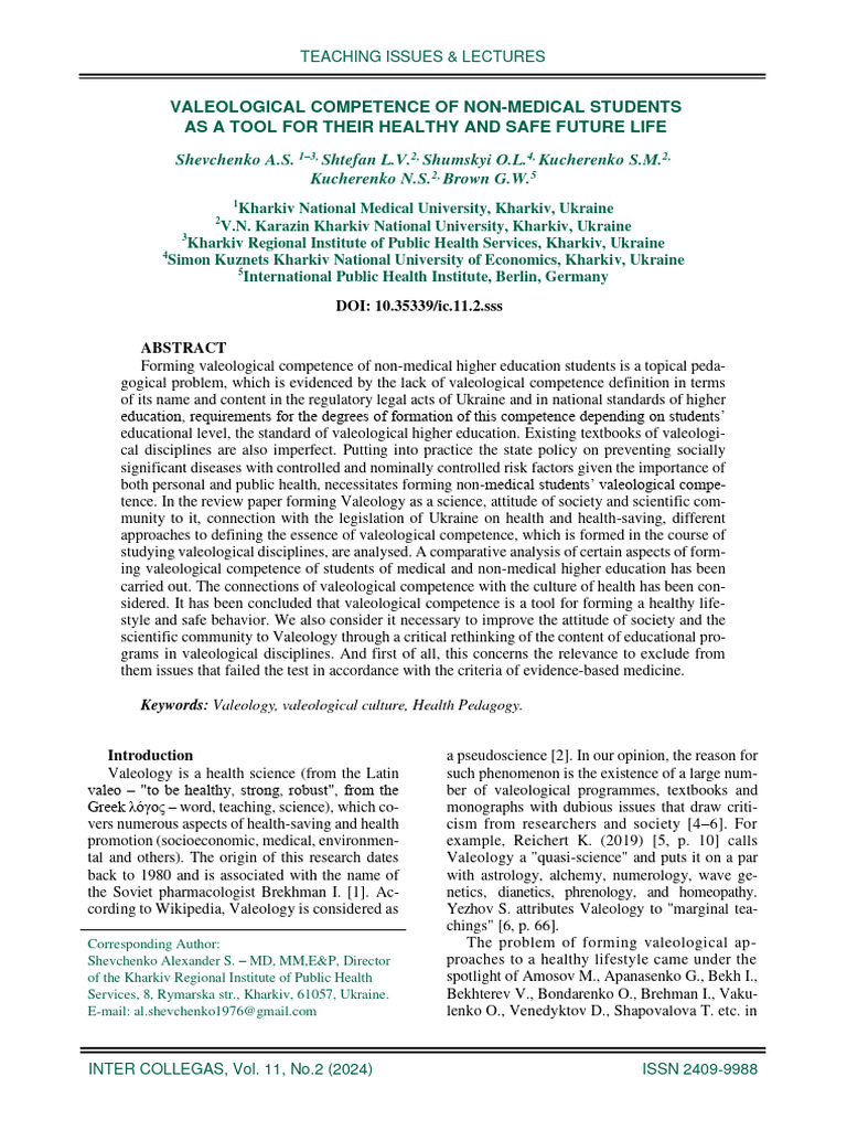 Valeological Competence of Non-Medical Students As | PDF
