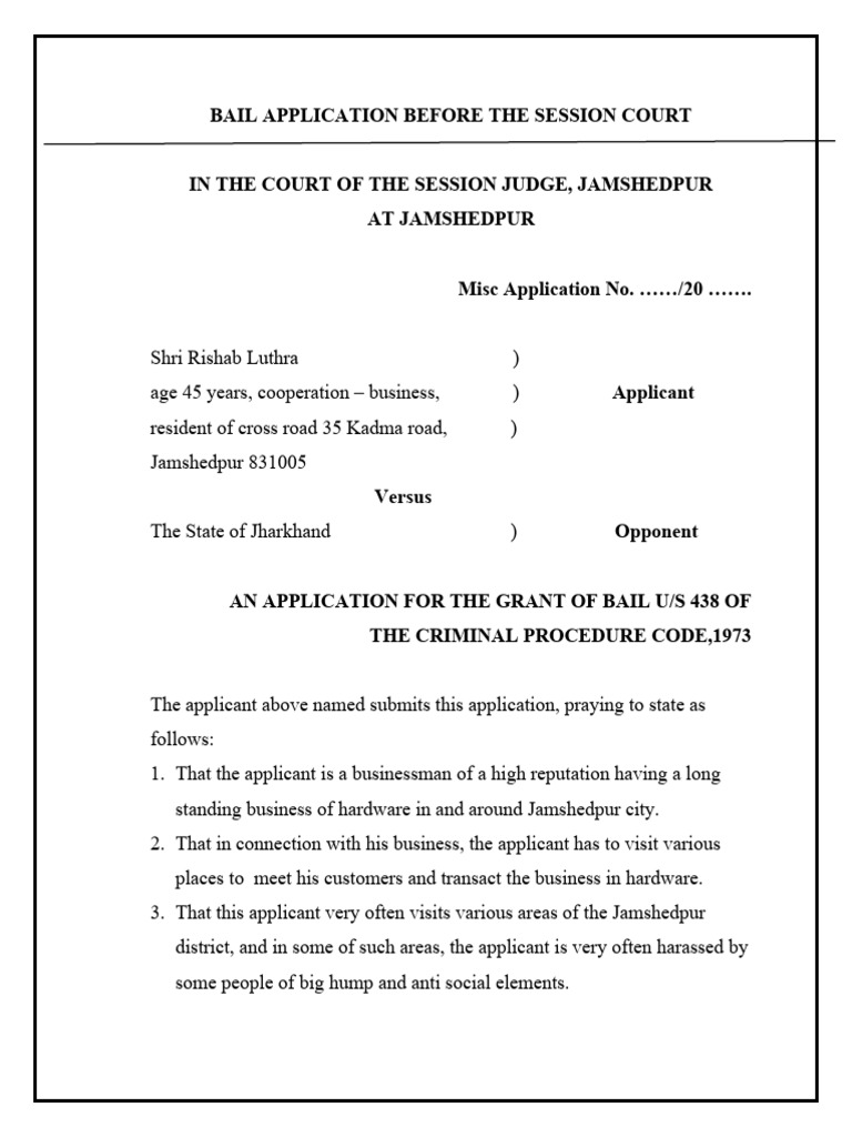 Bail Application Before Session Court | PDF | Bail | Crime & Violence