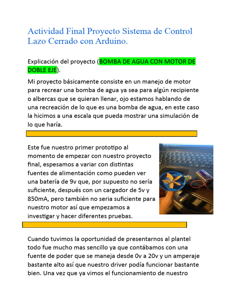 Actividad Final Proyecto Sistema de Control Lazo Cerrado Con Arduino | PDF | Arduino ...
