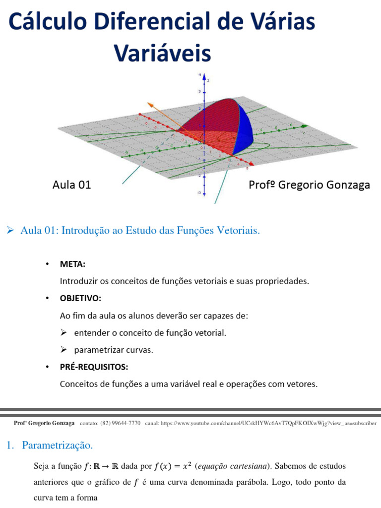 Aula 01 - Funções Vetoriais - Parte 1 | PDF | Derivado | Espaço vetorial