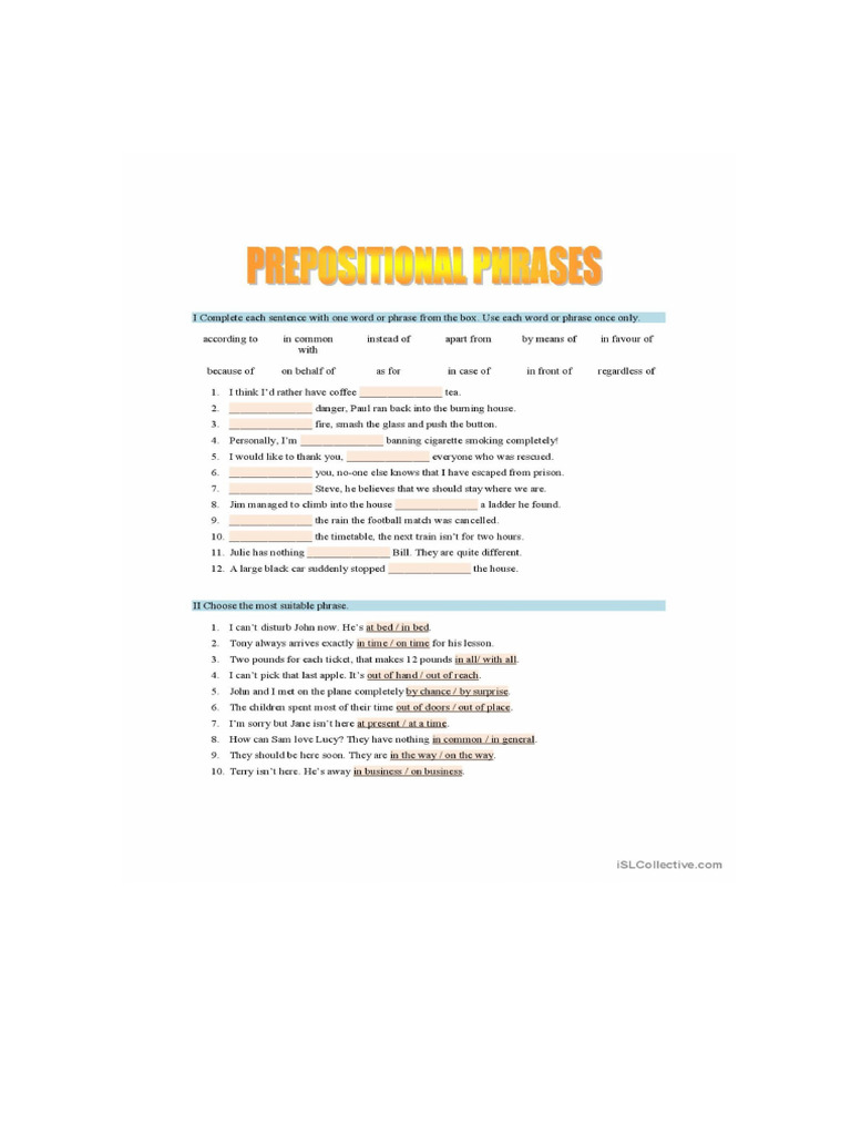 PREPOSITIONAL PHRASES | PDF | English Grammar | Noun