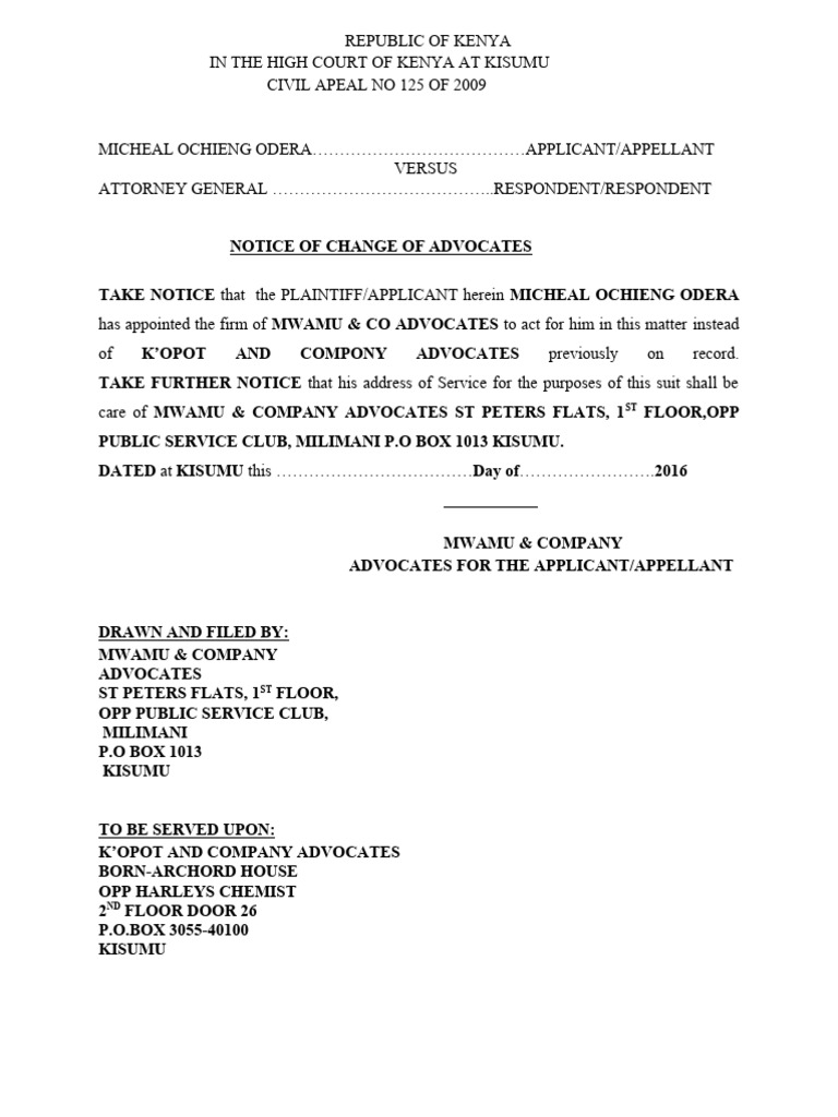 Notice of Change of Advocate | PDF