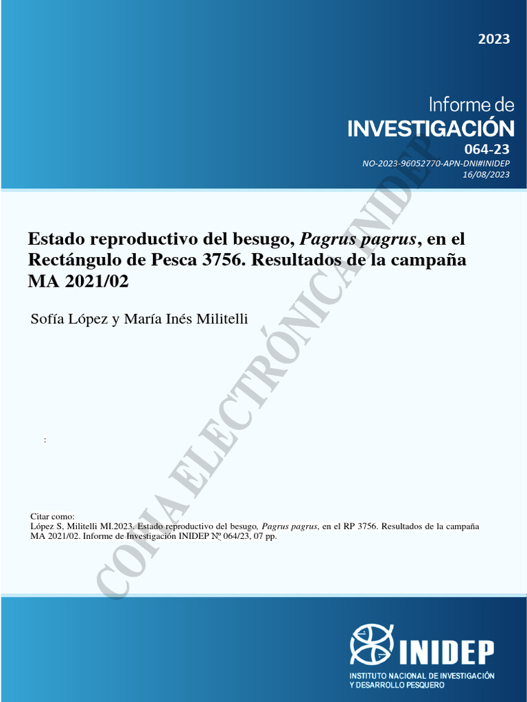 2023 - Inf - Inv - 064 - 2023 - ECOR - IAM - 2023 - López - Estado Reproductivo besugo-GAC | PDF