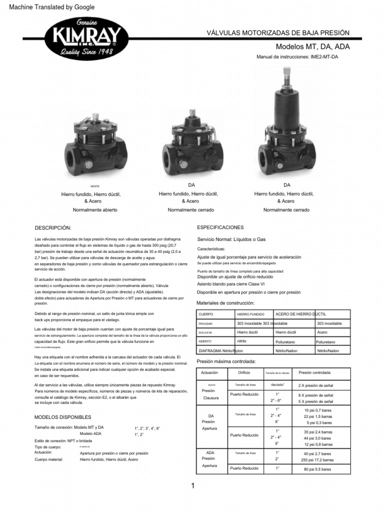 C3. Valvula - Kimray 112smtada Baja Presion Motor Va-2 | PDF | Conector eléctrico | Tornillo