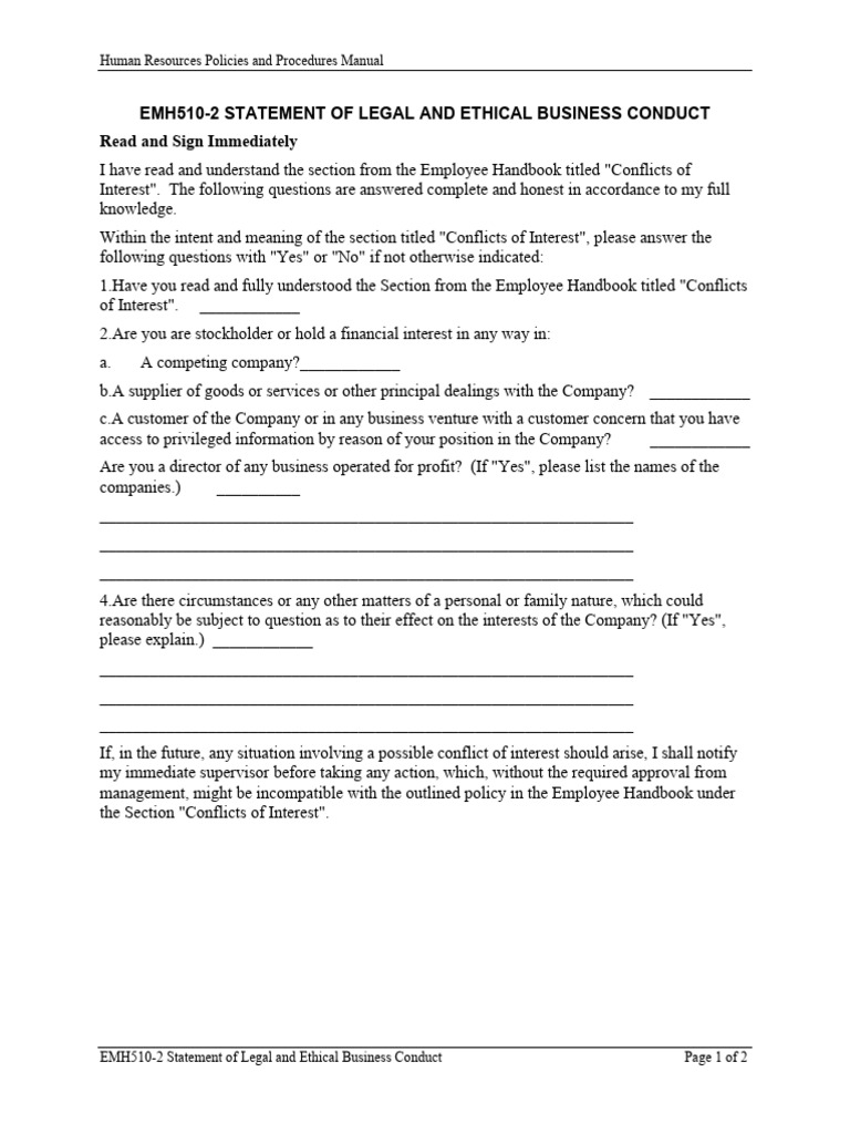 EMH510 2 Statement of Legal and Ethical Business Conduct | PDF ...