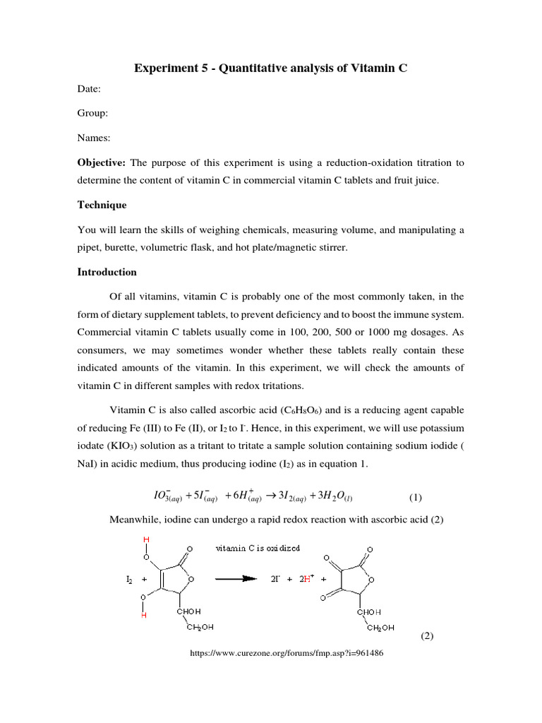 Exp 5 - Vitamin C - 03042024 | PDF | Titration | Chemistry