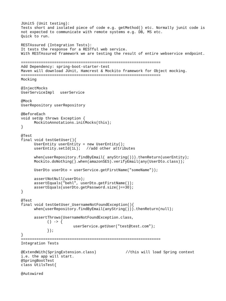 00 Junit Mockito Integration Pdf Unit Testing Software Development