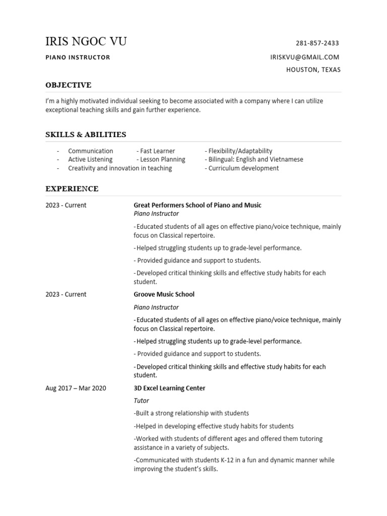 Iris Resume 2024 | PDF | The Well Tempered Clavier | Classical Music