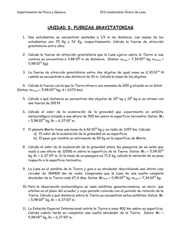 Ejers Fuerzas Gravitatorias | PDF | Tierra | Gravedad