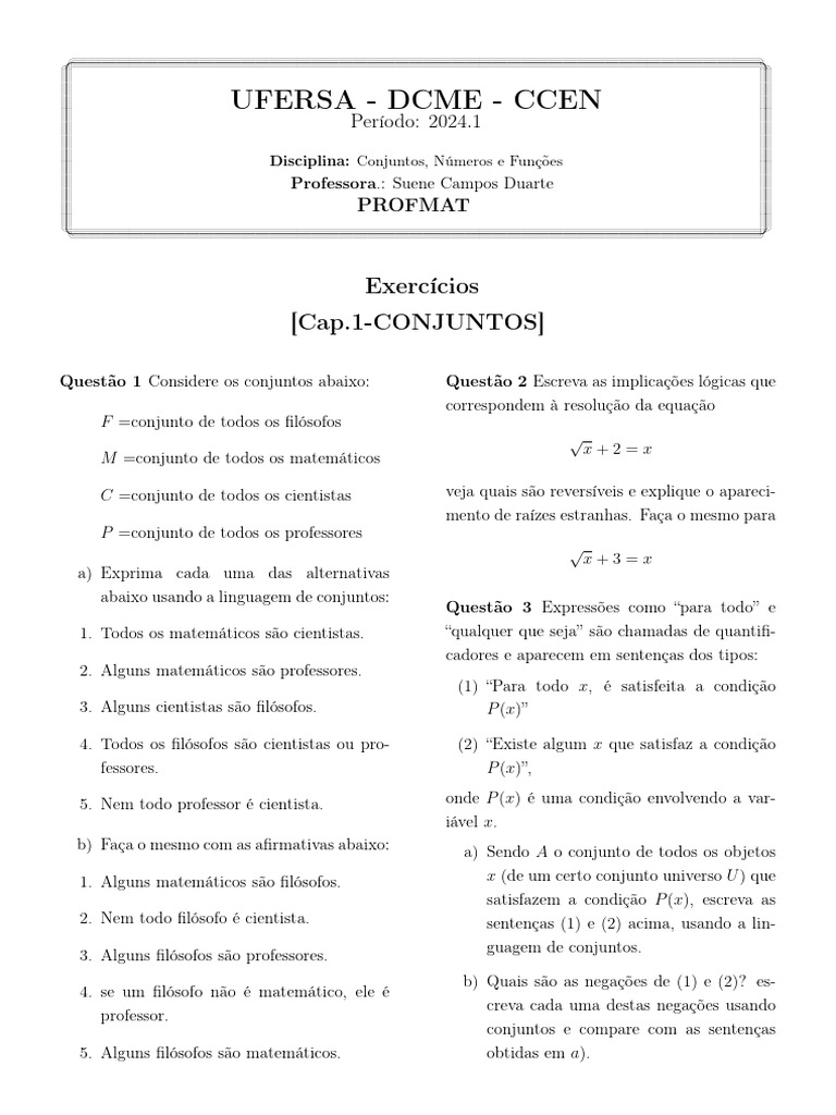 Lista 1 - Cap 1 | PDF | Science | Matemática
