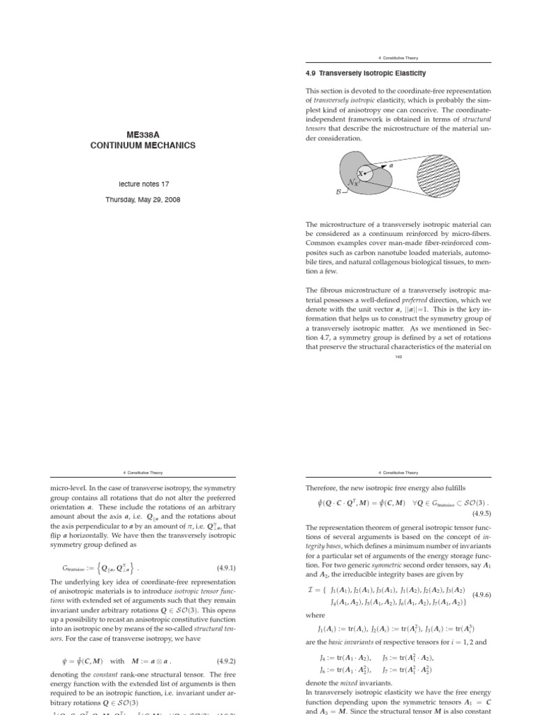 ME338A Continuum Mechanics: 4.9 Transversely Isotropic Elasticity | PDF | Rotation | Anisotropy