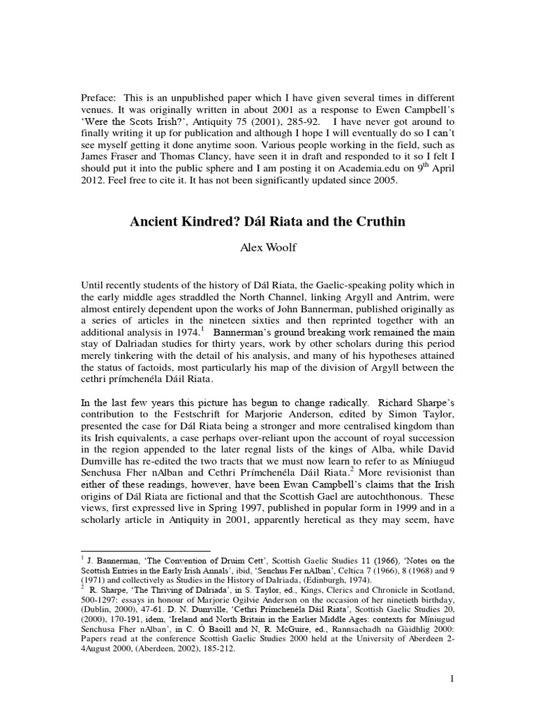 Woolf, Alex (2001) - Ancient Kindred - Dál Riata and The Cruthin | PDF ...