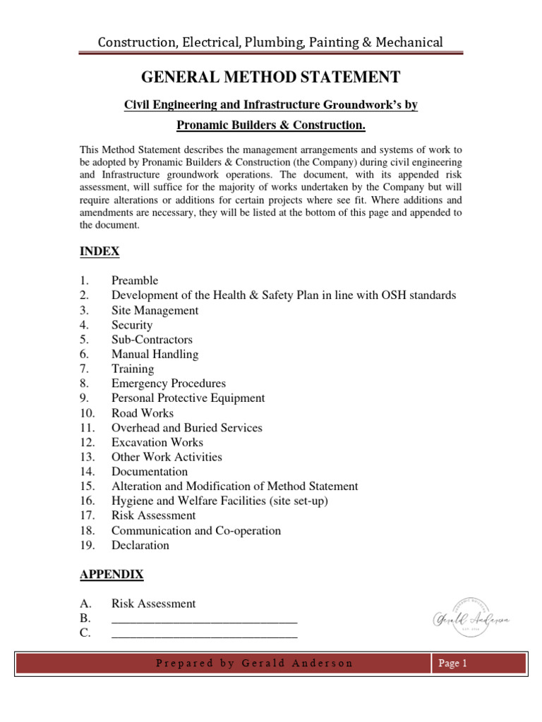 Introduction To Project Management GENERAL - METHOD - STATEMENT - Civil - Engineeri | PDF ...