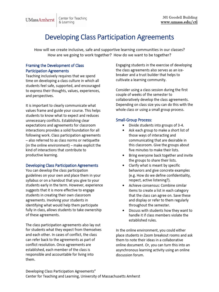 Handout-Developing Class Participation Agreements | PDF | Learning ...