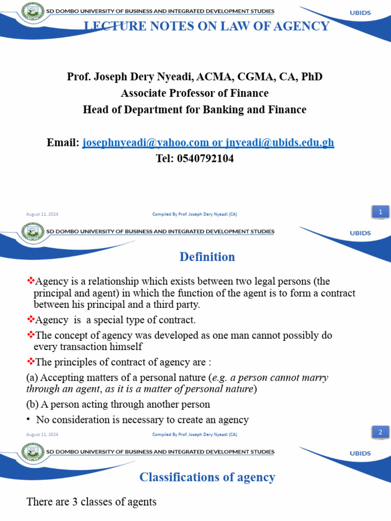 01 Lecture 1 Agency Law | PDF | Law Of Agency | Auction