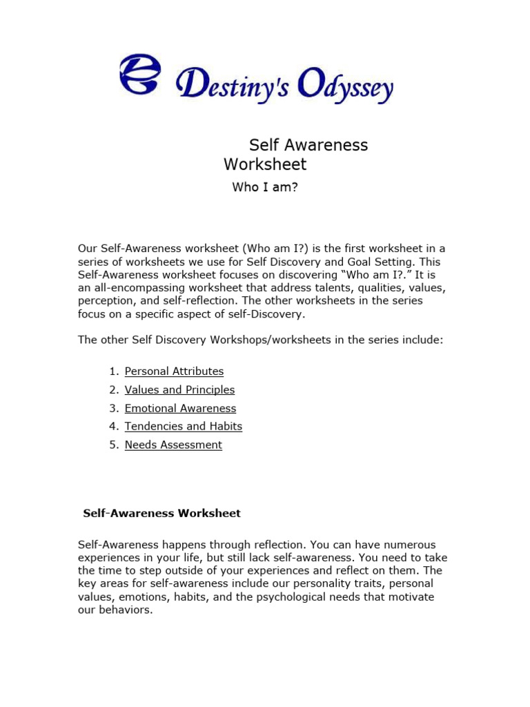 Self Awareness Workshop - Worksheet | PDF | Self Awareness | Emotions
