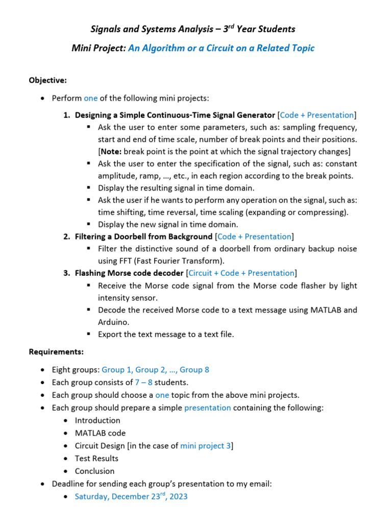 Signals & Systems Mini Projects | PDF