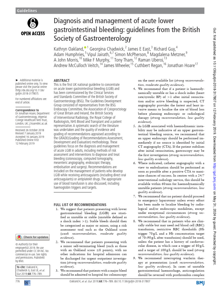 Management Of Acute Lower Gastrointestinal Bleeding Full Pdf