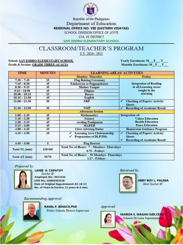 Classroom-Program-2024-2025-Grade-3-Acacia | PDF | Schools | Learning