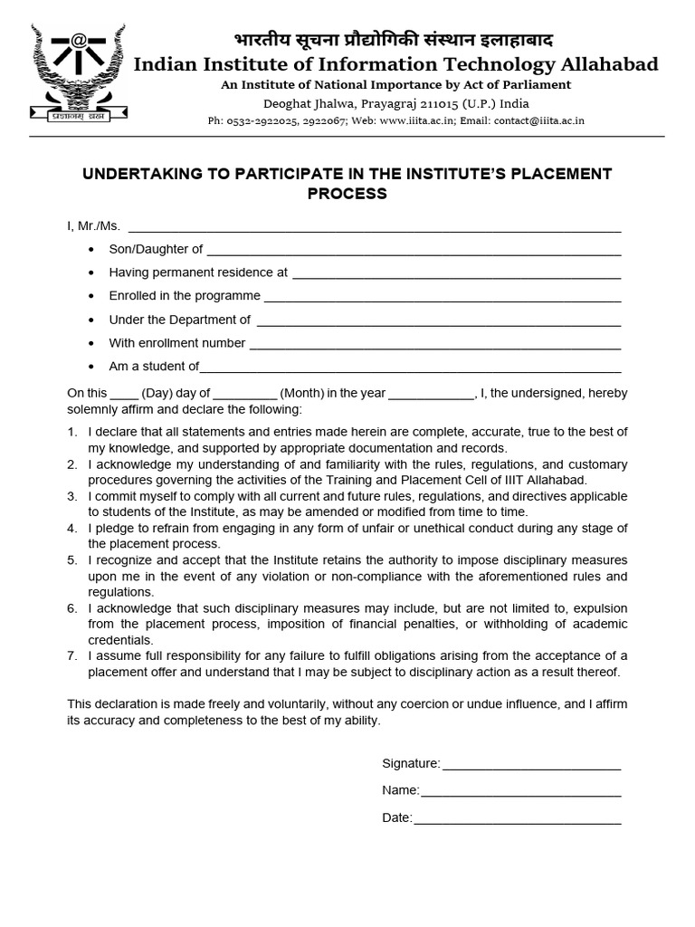 Placement Undertaking | PDF | Government | Justice